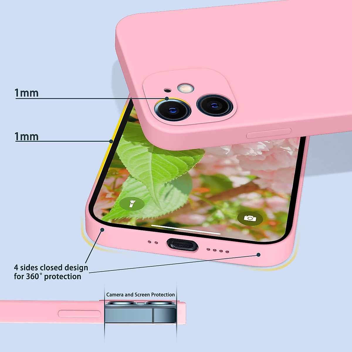 ANDATE Compatible with iPhone 12 Mini Case Silicone Pink, Soft Liquid Silicone Rubber Case Full-Body Protective Case Cover for iPhone 12mini- 5.4 Inch