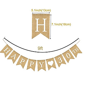 Happy 30th Birthday Banner Burlap Durable 30th Birthday Anniversary Decorations Bunting Garland Backdrop for Him Men Her