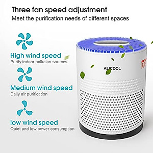 Air Purifiers - ALICOOL True H13 HEPA Air Filter Purifier for 99.97% Dust, Pollen, Mold Spores, Pets Hair, Asthma, Smoke, Sleep Mode and Night Light Air Purifiers for Bedroom Office Living Room