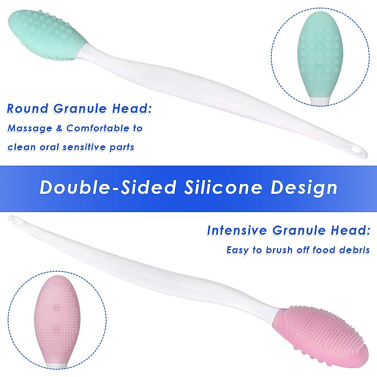 AUTOWT Dog Toothbrush, 4 Packs Silicone Pro Double-Sided Soft Comfort Gentle Dental Brushes Set Kit with 5.7 inches Curved Long Handle for Puppy Small Medium Dogs Cats Most Pet (Set 1)