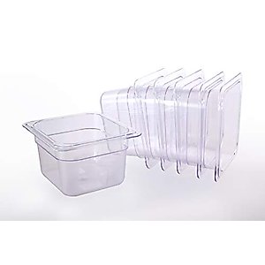 Hakka 1/6 Size Polycarbonate Food Pans,2.5"Deep Clear Steel Steam Table Pans Commercial Gastronorm Catering Food Containers for Restaurant, Hotel, Buffet,Party - Pack of 6