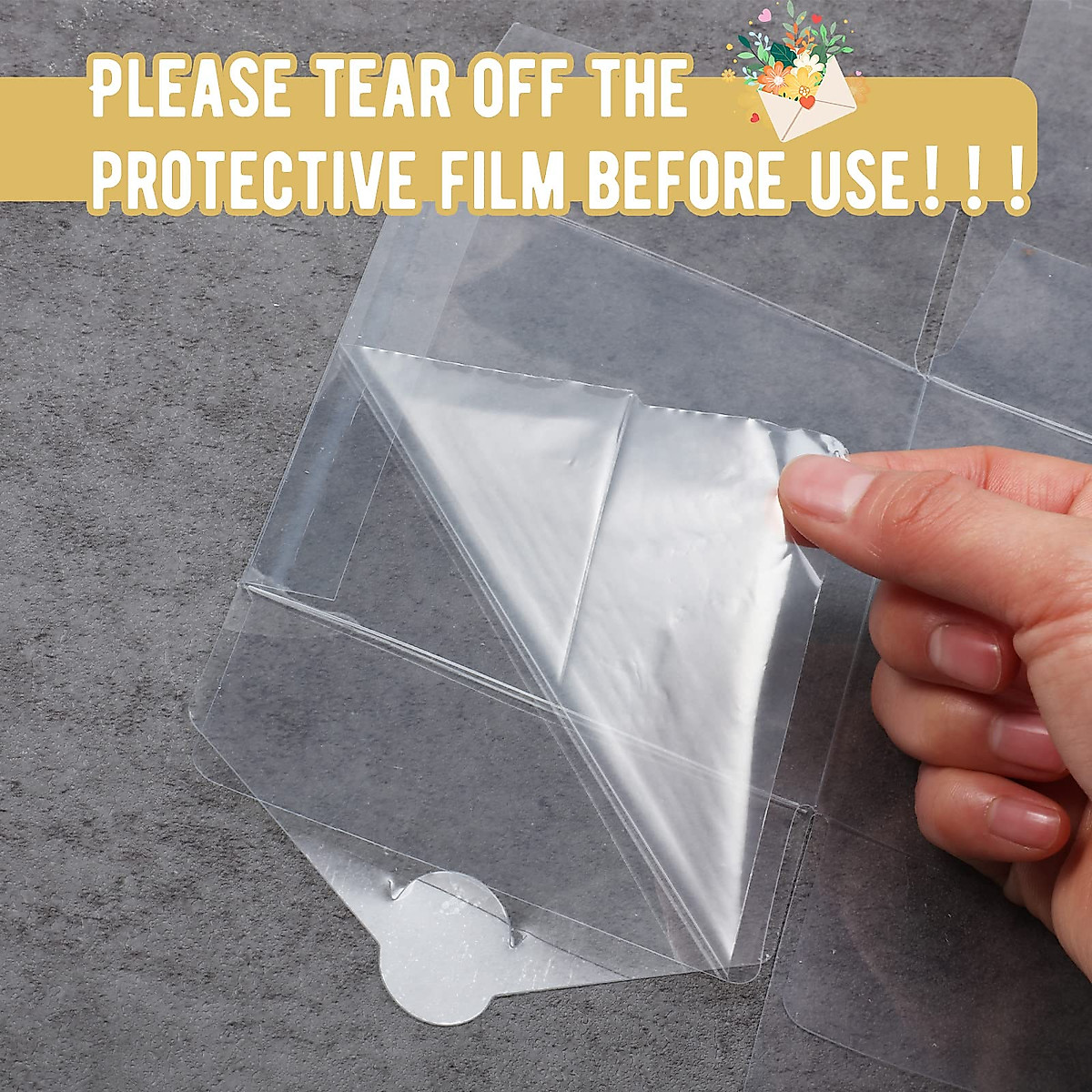 50 Sets 4 x 4 x 4 Inches Clear Candy Apple Boxes with Hole, Base, Sticks and Ribbons Transparent Candy Apple Boxes PET Caramel Apple Box Plastic Gift Boxes for Chocolate Apples Party Supplies (Gold)