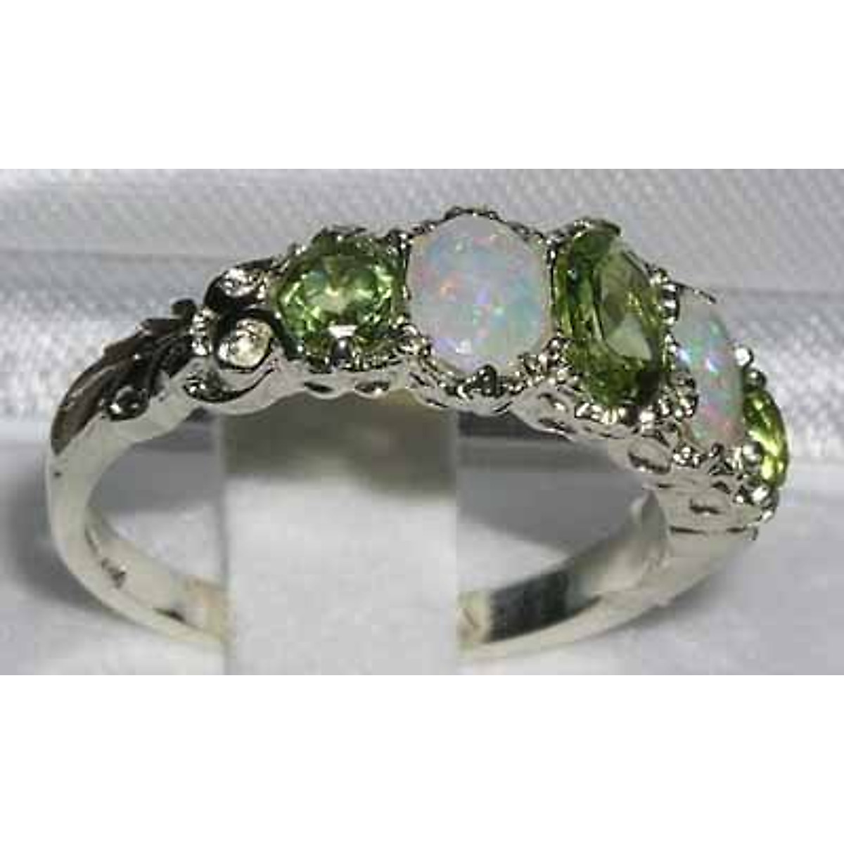 LetsBuyGold 925 Sterling Silver Real Genuine Peridot and Opal Womens Band Ring - Size 7