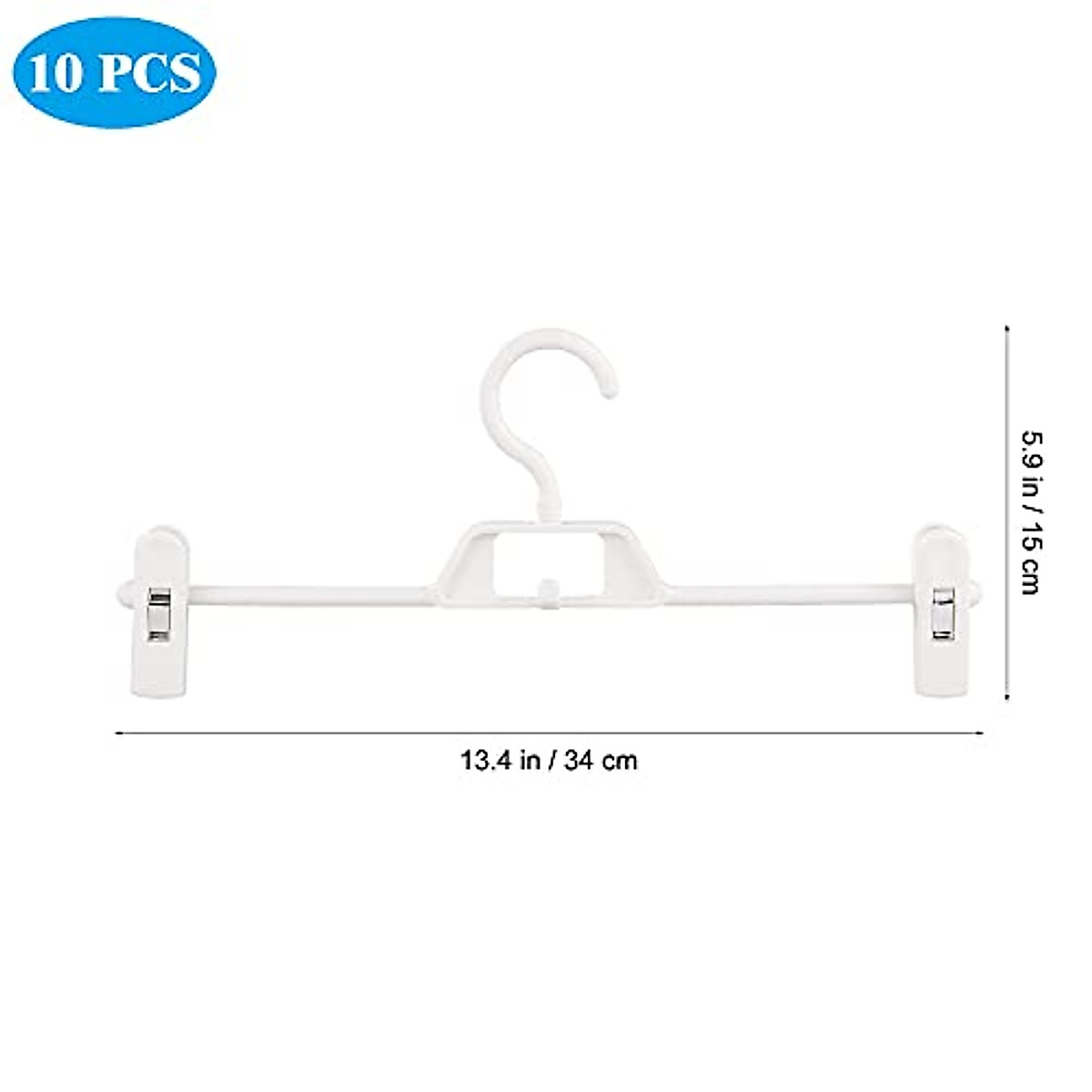 DOITOOL Skirt Hangers with Clips and Strap Hooks, 10Pc Adjustable Space Saving Pants Hanger, Plastic Kids Coat Clothes Garment Top Clip Hangers for Closet Organizer, 360-Rotating Swivel Hook (White)