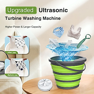 Portable Washing Machine,10L Mini Washing Machine Foldable Laundry Tub, Ultrasonic Turbine Bucket by USB Powered, Baby Clothes Washer for Home Travel Apartments Dorms Socks Underwear Bra-Green