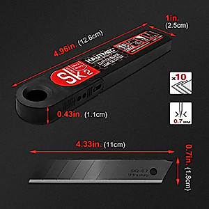 HAUTMEC 10PCS 18mm Triple Cutting-edge Snap Off Blades, Retractable Black Replacement Blades, SK2 Heavy Duty Utility Knife Blades, Strengthened Safety Box, for Box, Carpet, Rope HT0083-BL