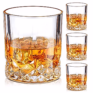 RorAem Whiskey Glasses Set of 4 - Bourbon Glasses Crystal Rocks Glasses Whiskey Gifts for Men Old Fashioned Glasses for Whiskey Cognac Scotch Cocktail Vodka Liquor Rum Home Bar 11oz