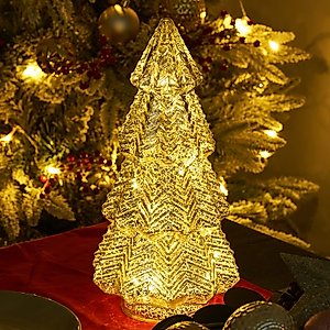 Lamris Tabletop Christmas Tree Timer Lighted 12 Inches Silver Mercury Glass Xmas Trees Decorations Table Centerpiece Mantel Window Home Decor
