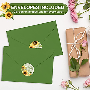 Whaline Sunflower Thank You Cards Bulk 30 Pack Watercolor Thank You Note Cards with Matching Seal Stickers Envelopes Spring Summer Floral Greeting Cards for Baby Shower Wedding Bridal Birthday Party