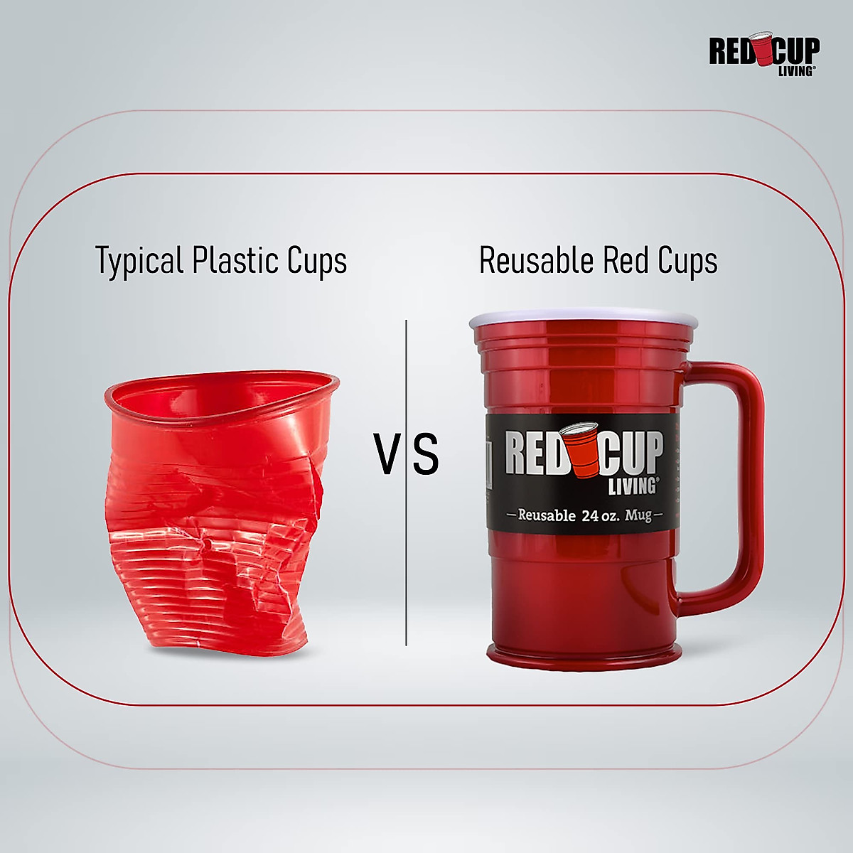 Red Beer Party Mug Glass Tumbler | Party Cups Ideal for Kids Adults | Reusable Drinking Supplies Birthday Party Camping Travel Outdoors | Durable & Unbreakable BPA Free Dishwasher Safe - 24 Oz