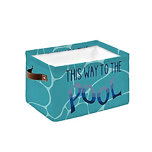 Blue Beach Storage Basket Waterproof Cube Storage Bin Organizer with Handles, Summer Seaside This Way to The Pool Collapsible Storage Cubes Bins for Clothes Books Toys 15"x11"x9.5", 1 Pcs