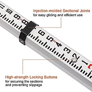 Huepar 16 - Foot Aluminium Grade Rod -8ths 5 Sections Telescopic with Bubble Level - Waterproof Soft Carrying Bag Included GR5