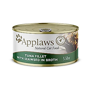 Applaws Natural Wet Cat Food, 24 Pack, Limited Ingredient Canned Wet Cat Food, Tuna Fillet with Seaweed in Broth, 5.5oz Cans