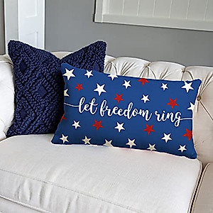 JXZYGMD 4th of July Pillow Covers 12x20 Patriotic Stars Let Freedom Ring 4th of July Memorial Day Independence Day Lumbar Throw Pillow Cover Decorations for Sofa Home Decor