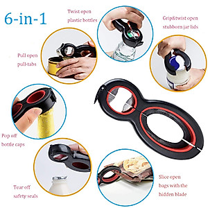 Multi Jar Bottle Opener,All in One Bottle Opener,5-in-1 and 6-in-1 Multi Opener Kitchen Tools Set,Can Jar Opener Kit with Ergonomic Anti Slip Grip Handle,Safe and Efficient Opening (Style 1)