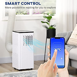HOMCOM 10,000 BTU Smart WiFi Portable Air Conditioners for Rooms Up to 237 Sq. Ft., Cool Dehumidifier Fan 3-in-1 Portable AC Unit with Remote, 24H Timer, Window Mount Kit Included, White