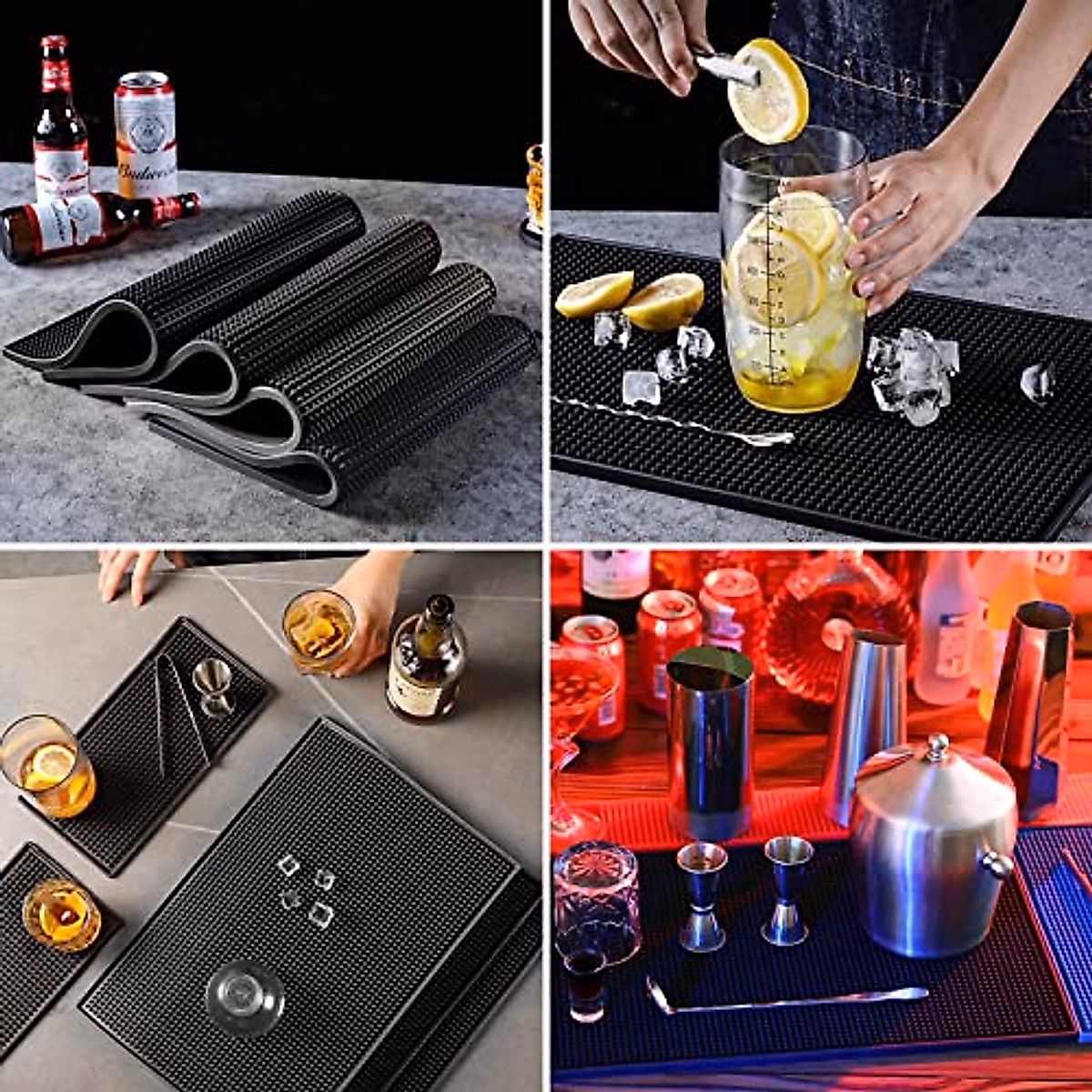 XieNie Bar Mat 6 x 12 Small Black, Coffee Mat for Home Bar, Rubber Bar Service Spill Mat for Cocktail Bartender Kitchen Countertop, PVC Counter Top Cup Mats Glasses Drying Mat, 1PCS