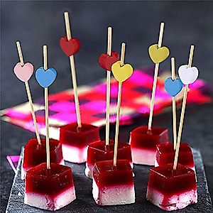 Minisland Pink Heart Fancy Toothpicks for Appetizers 4.7 Inch Long Cute Bamboo Cocktail Picks Wedding Valentines Day Party Food Fruit Drinks Decorative Skewer Sticks 100 Counts -MSL134