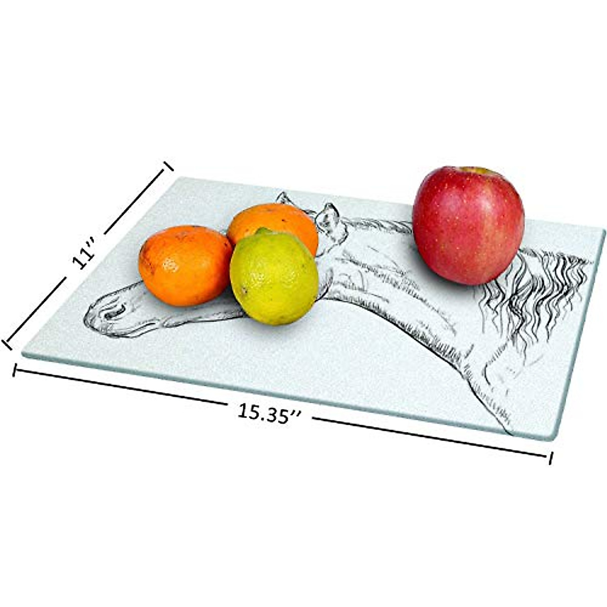 Tempered Glass Cutting Board Horse portrait 11 stock illustration Tableware Kitchen Decorative Cutting Board with Non-slip Legs, Serving Board, Large Size, 15" x 11"