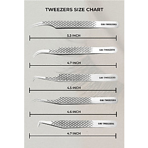 GMI Lash Tweezers - Set of 5 Eyelash Tweezers - Stainless Steel Eyelash Extension Tweezers - Multipurpose Lash Tweezers for Eyelash Extensions for Individual.