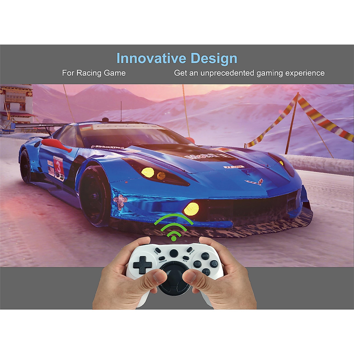 VISIONHMD Wireless Racing Wheel or Steering Wheel for PS4/PS4 SLIM/PS4 Pro,Compatible With Steam Gaming, Android and iOS,MAC,With 2 Remappable Buttons (White)