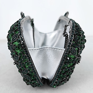 Boutique De FGG Double Flowers Women Crystal Clutch Evening Bags Wedding Party Rhinestones Handbags and Purses (Fit For Iphone 8, Green)