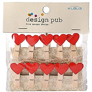 40PCS Clothes Pins Mini Clothespins Colored - Wooden Small Clothespins for Photos Pictures Crafts Colorful Wood Clothing Line Chip Clips Decorative Pin for Photo Decoration Craft (Red Heart)