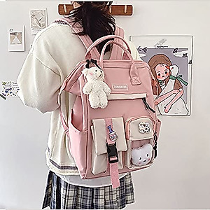 LELEBEAR Kawaii Backpack with Kawaii Pin And Accessories, Cute Kawaii Backpack for School with Plush Pendant, for Girls Travel Laptop Backpack (pink)