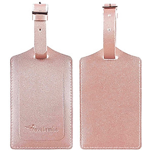 Travelambo Luggage Tag Faux Leather for Suitcase Women Kids Funny Cute (Rose Gold)