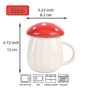 XinHuiGY Mushroom Mug, Cute Coffee Mug with Lid and Flower Spoon, Kawaii Mushroom Tea Cup, 250ml/8oz Funny Mushroom Cup for Milk, Gift for women, Girl,Christmas, Birthdays (Red)