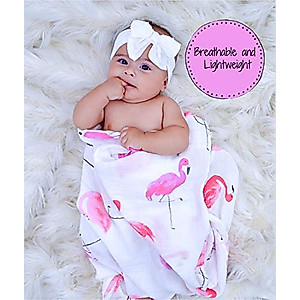LollyBanks Swaddle Blanket | 100% Muslin Cotton | Newborn and Baby Nursery Essentials for Girls, Registry | Flamingo and Flower 3 Pack