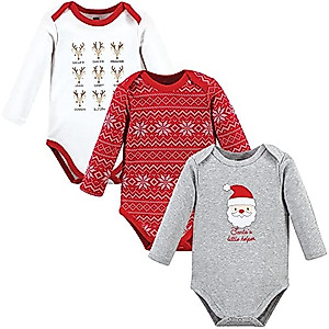 Hudson Baby Unisex Baby Cotton Long-Sleeve Bodysuits, Santa Reindeer, 3-6 Months