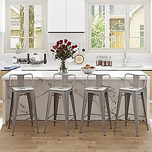 Tongli Metal Bar Stools Set of 4 Barstools Counter Height Bar Stools with Back Industrial Bar Stool Indoor Counter Stool Kitchen Island Stools Modern Bar Chair 26inch Silver