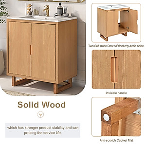 Merax 30" Bathroom Vanity Set, Combo Stand Storage Cabinet and Square Resin Sink Top, Natural