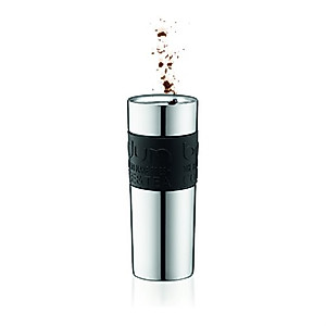 Bodum Travel Press, Stainless Steel Travel Coffee and Tea Press, 15 Ounce, .45 Liter, Black,1 Count (Pack of 1)