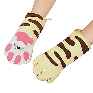 Oven Mitts Kitten Cat Paw Design Heat Resistant Oven Gloves Thick Cotton Lining Cooking Baking Potholder Gloves Microwave Gloves BBQ Grilling Kitchen Tool Home Decor (Cat Paw)