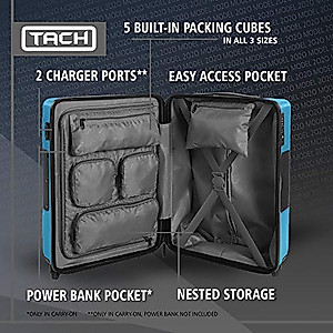 TACH V3 Hard Shell Carry On Luggage 22x14x9 | Carry on Luggage with Spinner Wheels & Patented Built-In Connecting System | One Piece Rolling Suitcase Links 6 Bags At Once (Blue)