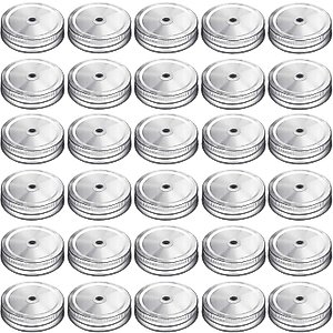 Gisedkle 30 Pcs Regular Mouth Mason Jar Lids with Straw Hole Compatible，Metal Mason Canning Lids Decorative Mason Jar Caps for Drinking&Food Storage.