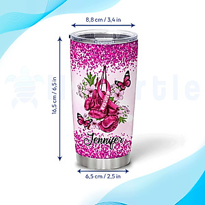 Hyturtle Personalized Breast Cancer Awareness Tumbler Gifts for Women - Birthday Christmas Gifts For Breast Cancer Warriors Survivors - Custom Name 20oz Insulated Stainless Steel Travel Tumbler