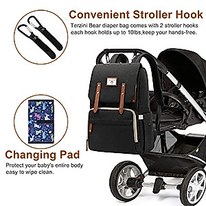 Terzini Bear Small Diaper Bag Backpack, Diaper Bags for Baby with USB Charging Port,Changing mat,Stroller Hooks (BLACK2)