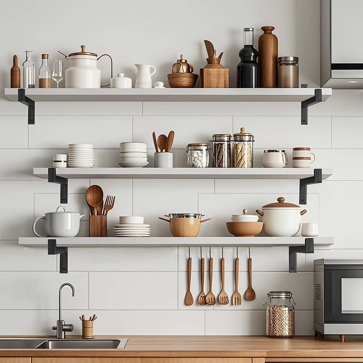 6 Pcs Heavy Duty Shelf Brackets 12 Inch Wall Mounted Industrial Metal Shelving Supports with Lip