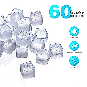 VOJP Reusable Ice Cubes Plastic Whiskey Stones to Keep your Drinks such as Lemon Wine Cold Longer Good for Party and Wedding Filled with Pure Water Comes in White Clear Color (60 Packs)