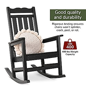 Stoog All-Weather Outdoor Rocking Chairs, Porch Rocker with 400 lbs Weight Capacity, Rocking Chars for Porch, Backyard, Fire Pit, Lawn, Garden and Indoor, Black