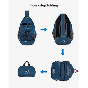 WATERFLY Packable Small Crossbody Sling Backpack Shoulder Chest Bag Daypack for Hiking Traveling Blue