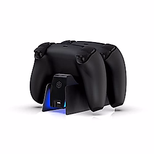 Black Charging Station with Blue Light Bar for PS5 Midnight Black Controllers, Playstation 5 Black Controller Charger