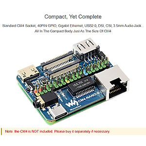 Nano Base Board (B) for Raspberry Pi Compute Module 4 Lite/eMMC, with Standard CM4 Socket, with Raspberry Pi 40PIN GPIO Interface, Gigabit Ethernet, USB2.0, DSI, CSI, 3.5mm Audio Jack