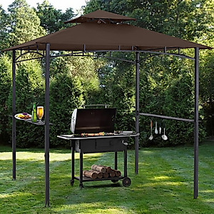 ABCCANOPY 8'x 5' Grill Gazebo Shelter, Outdoor BBQ Gazebo Canopy with LED Light (Coffee)
