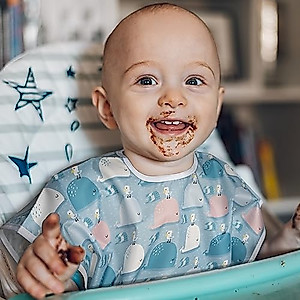 Baby Noah 3 Pcs Short Sleeved Bib - Baby and Toddler Smock Bibs for Boys and Girls - Waterproof Bib with Pocket| 6-36 Months