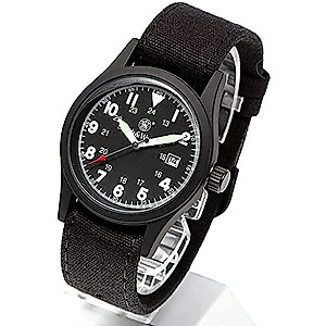 Smith & Wesson Men's Military Watch, 3 Interchangeable Canvas Straps, 3 ATM Water Resistant, Date Display, Scratch Resistant Glass, Suitable for Outdoor Activities, Swimming, 38 mm, Father's Day Gift