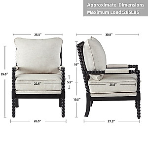 DUHOME Linen Fabric Spindle Accent Chair with Wood Frame,Bobbin Chair with High Resilience Spring Cushion and Armrest Pads, Leisure Armchair for Living Room Bedroom Farmhouse Home Office Belcony